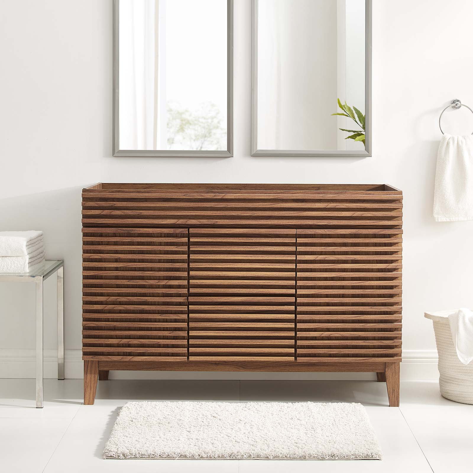 "Modway Render 48"" Walnut Bathroom Vanity Cabinet with Mid-Century ...