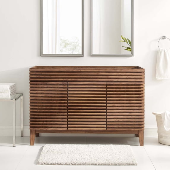 "Modway Render 48"" Walnut Bathroom Vanity Cabinet with Mid-Century ...