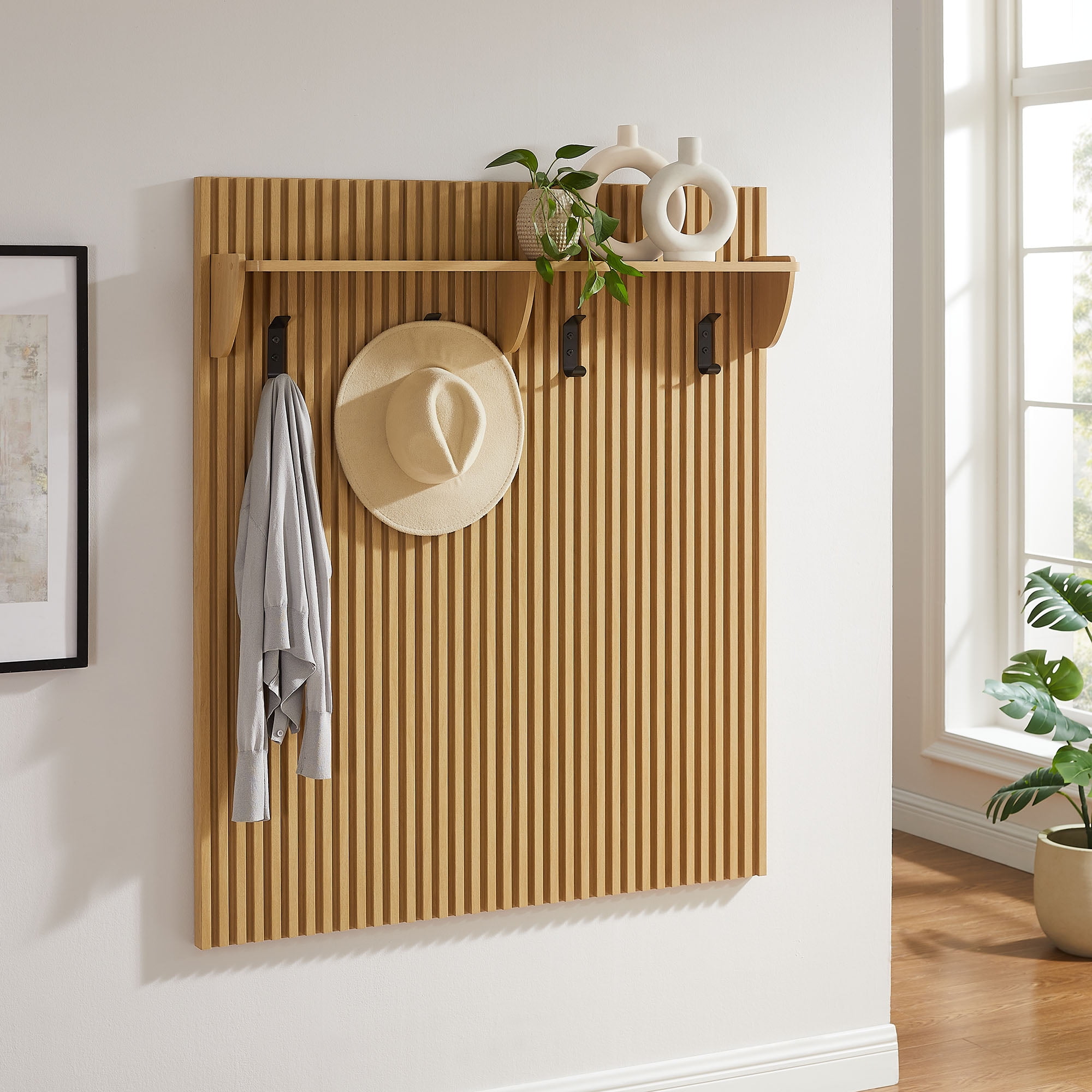 Render Fluted Coat Rack Panel With Shelf in Light Oak - Walmart.com