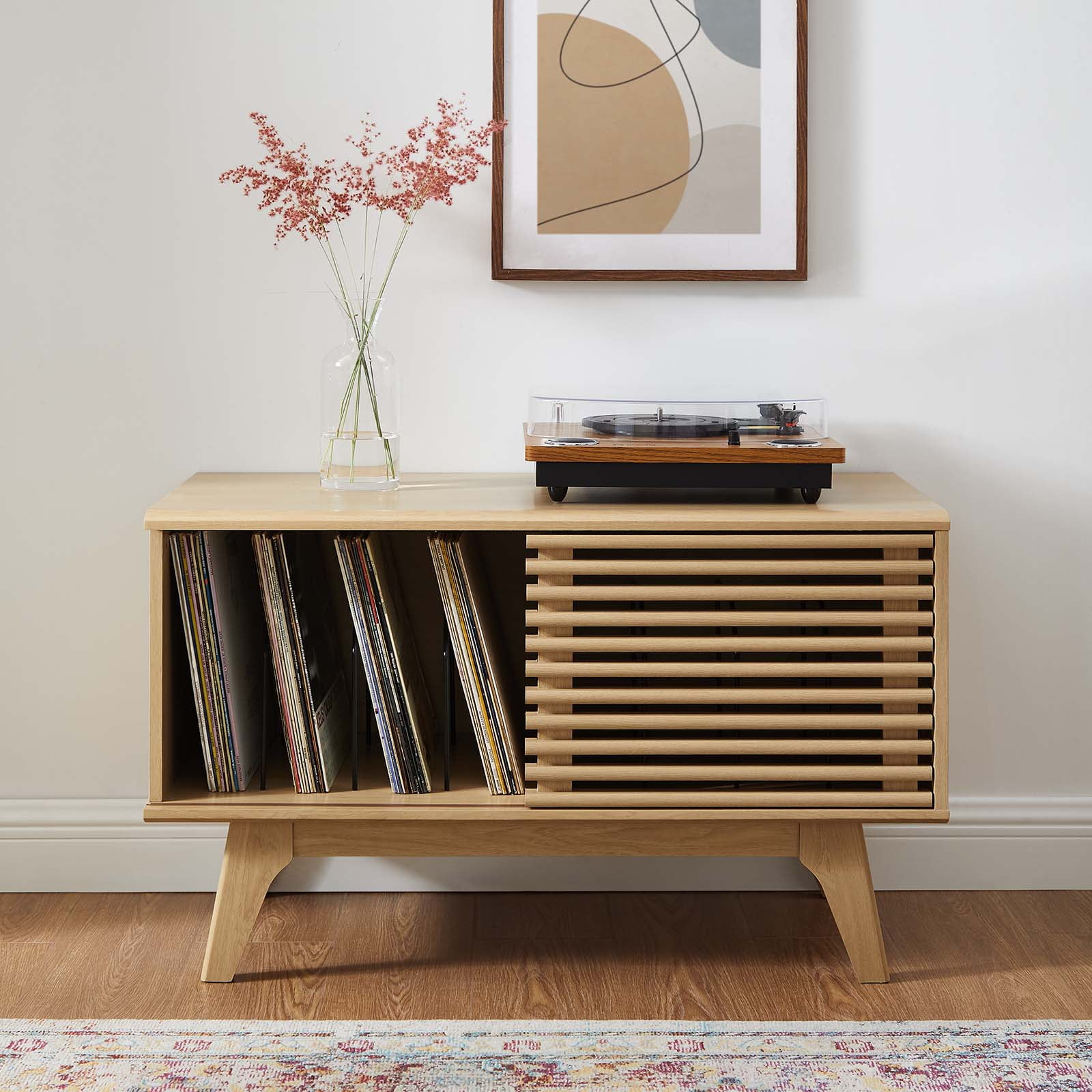 Modway Render Mid-Century Vinyl Record Storage Cabinet Furniture in Oak ...