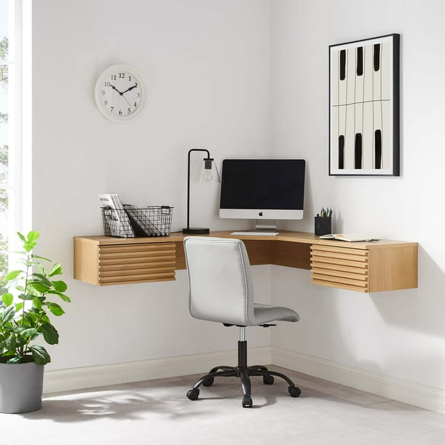 Modway Render Wall Mount Corner Office Desk in Oak - Walmart.com