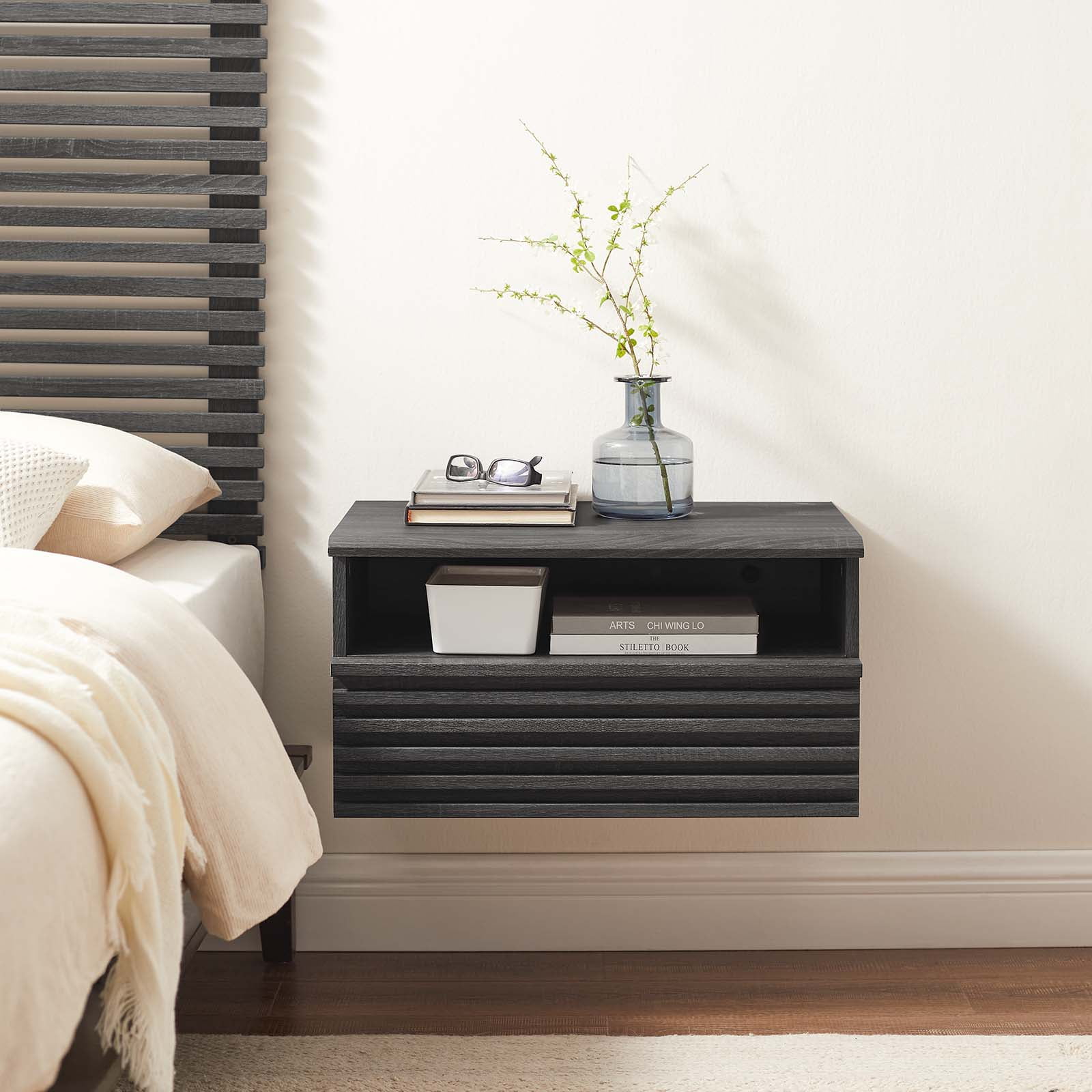 Modway Render Wall-Mount Nightstand in Charcoal - Walmart.com