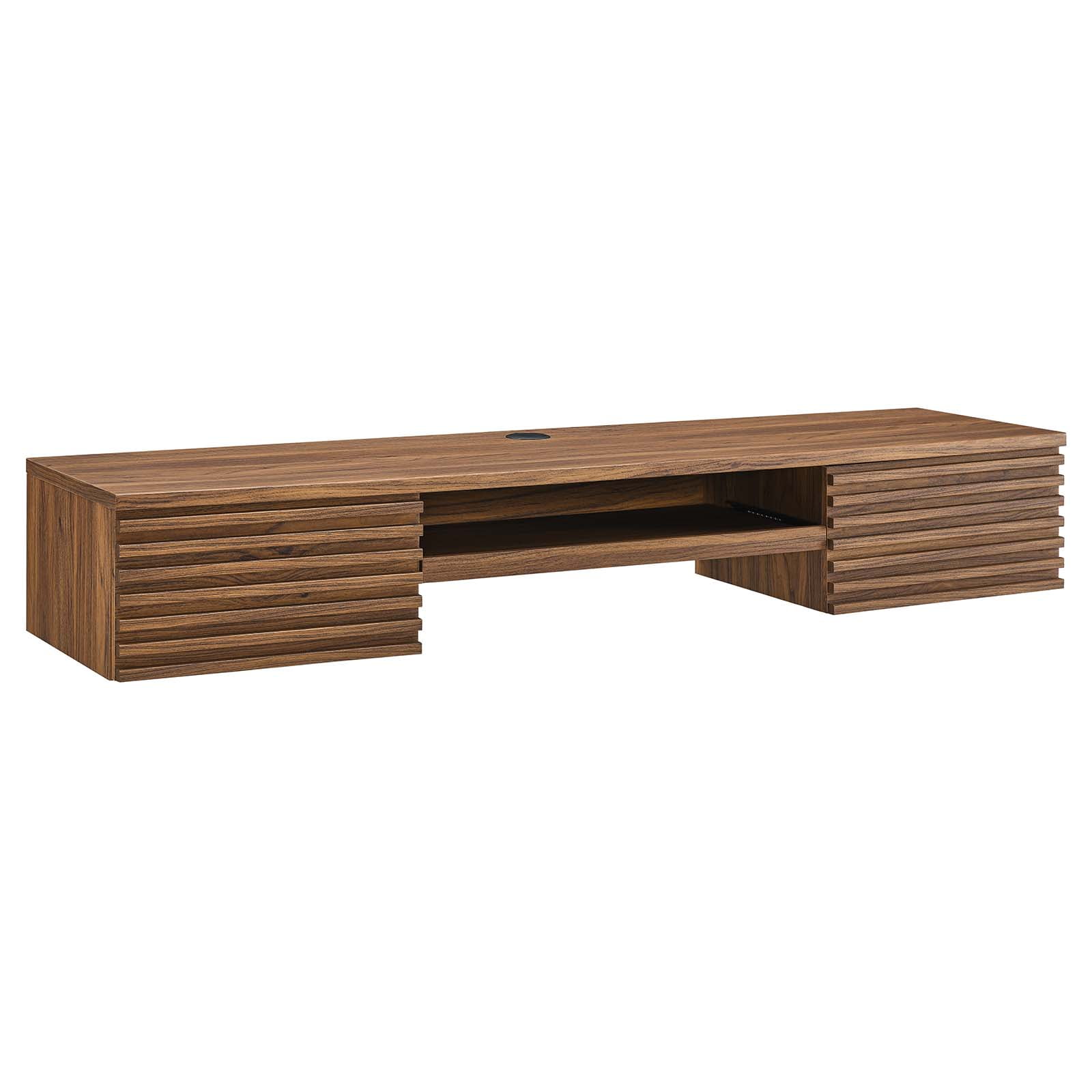 Modway Render Wall Mount Particleboard and Wood Office Desk in Walnut ...