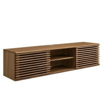 Low Profile Fluted TV Stand - Mid Century Media Console - Living Room Furniture (Walnut Finish ...