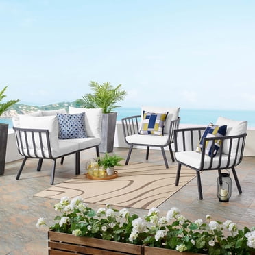 Modway Riverside 5 Piece Outdoor Patio Aluminum Set in Gray Charcoal ...