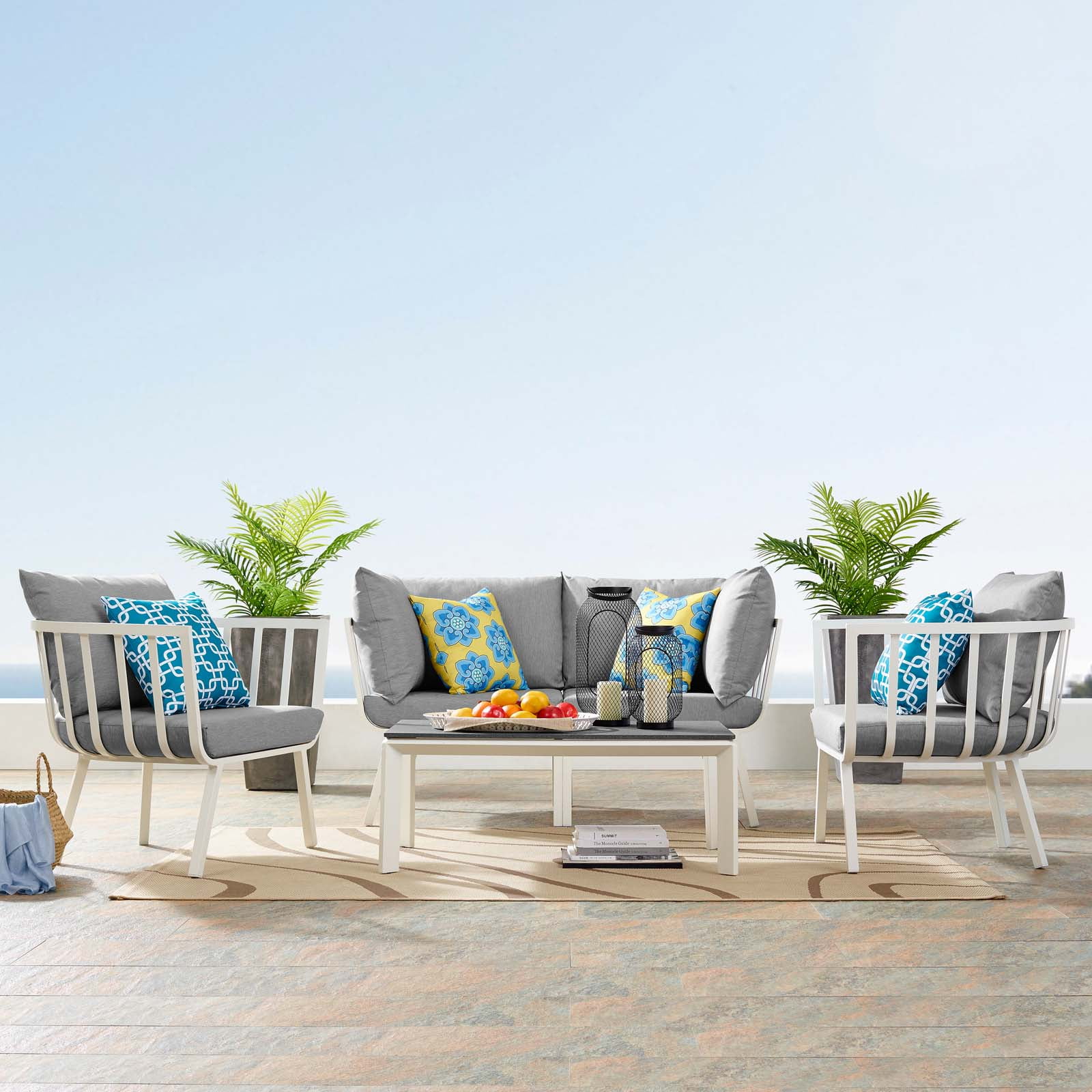 Modway Riverside 5-Piece Outdoor Patio Aluminum Set in White and Gray ...