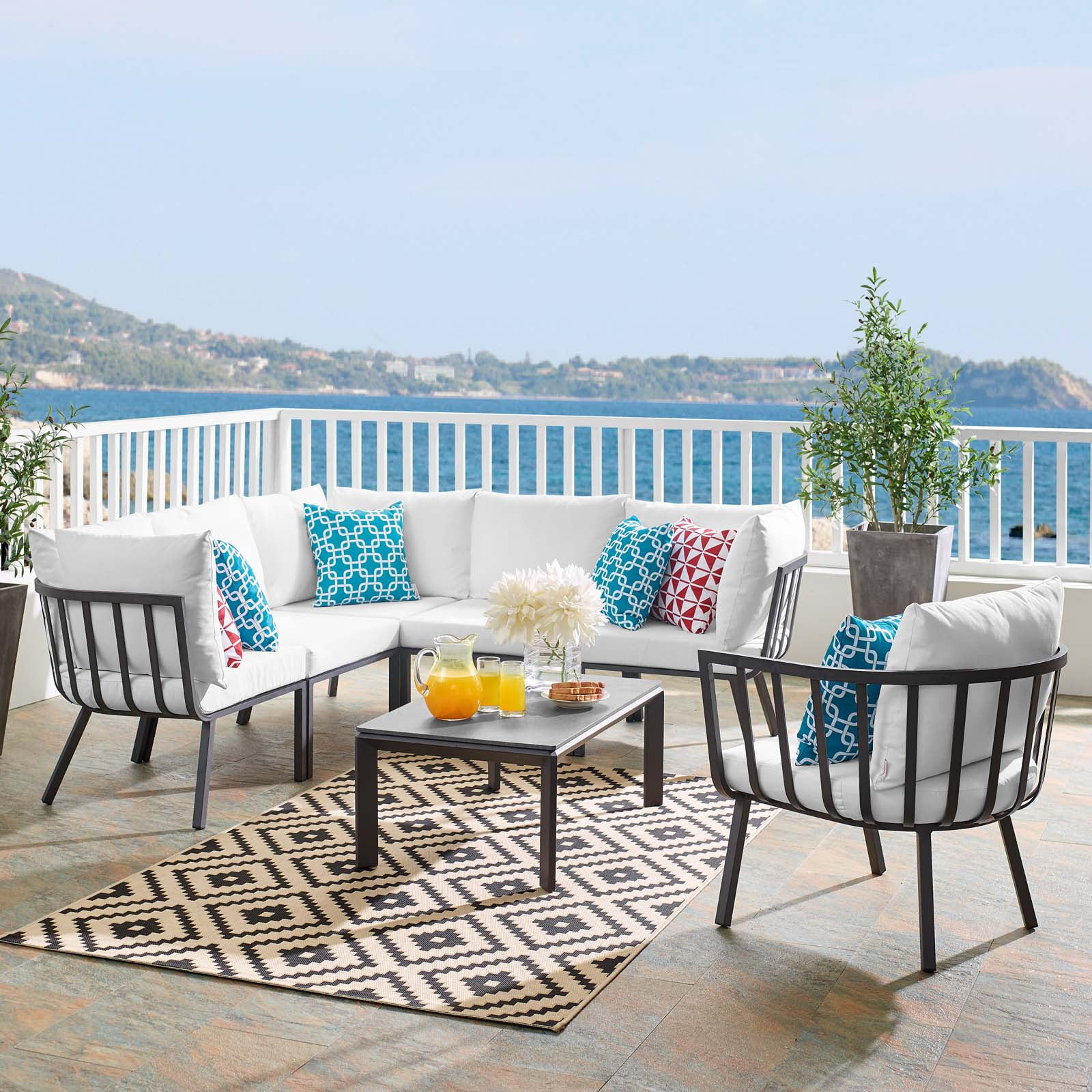 Modway Riverside 7 Piece Outdoor Patio Aluminum Set in Gray White ...