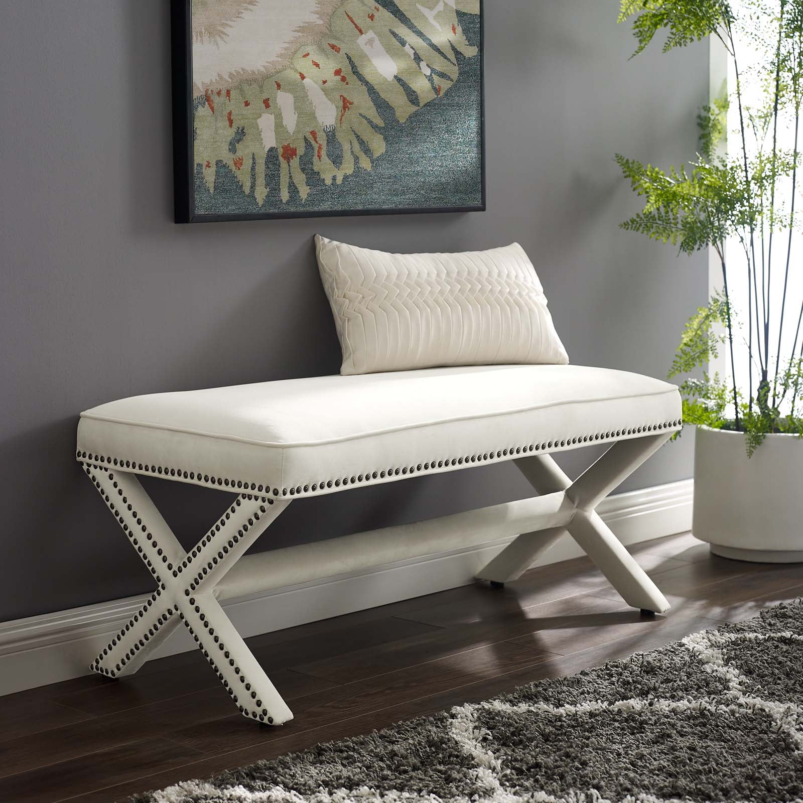 Modway Rivet Performance Velvet Bench in Ivory - Walmart.com