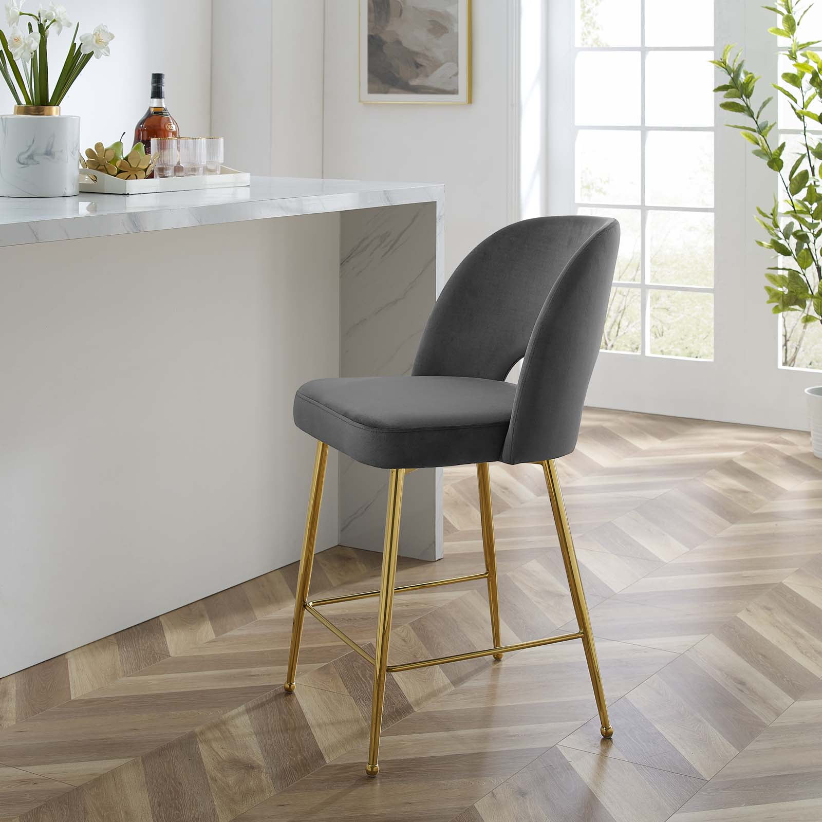 Modway Rouse Performance Velvet Counter Stool, Brown - Walmart.com