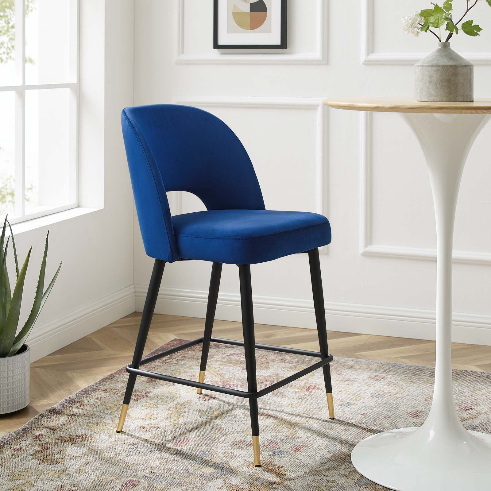 Modway Rouse Performance Velvet Counter Stool in Navy - Walmart.com
