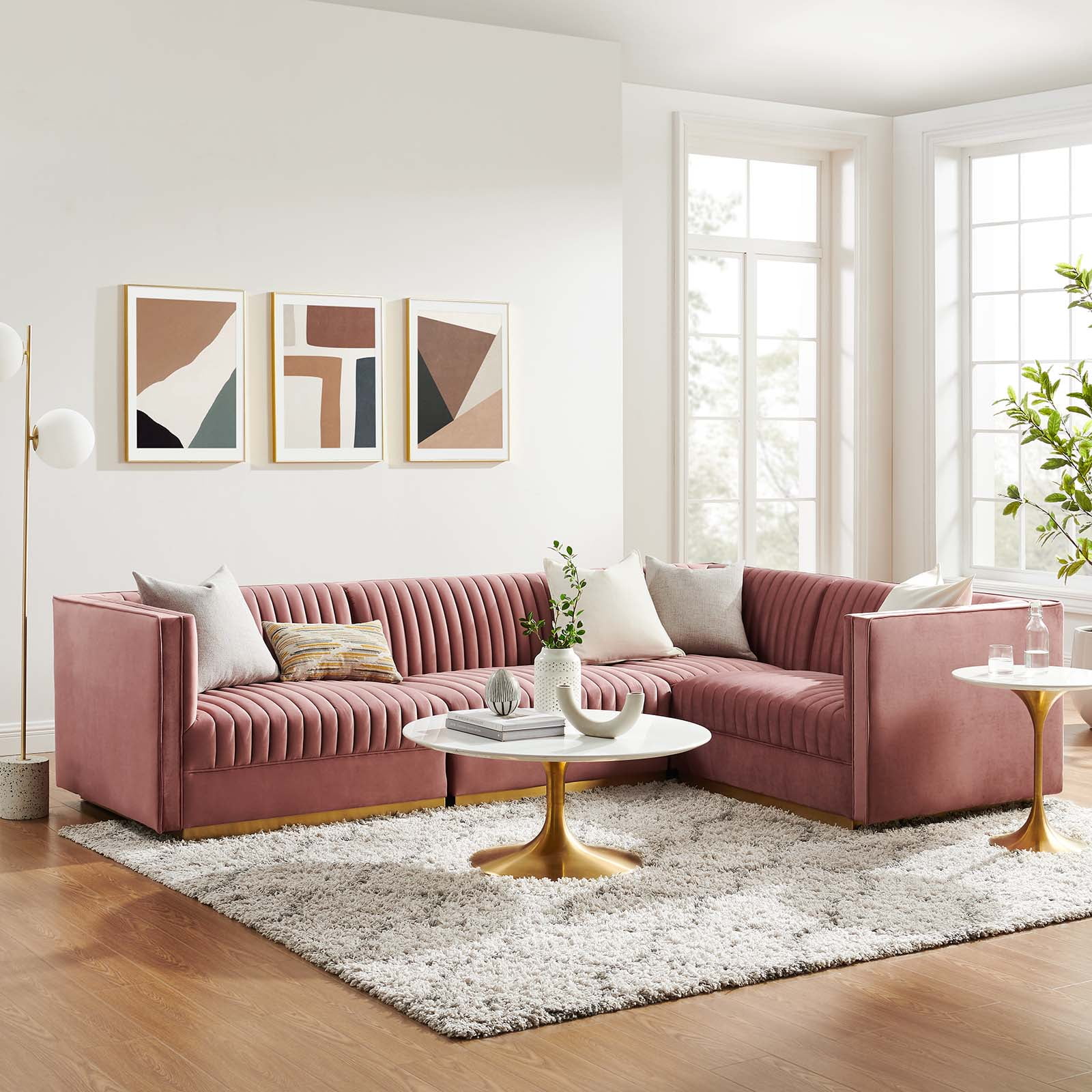 Modway Sanguine Channel Tufted Performance Velvet 4-Piece Right-Facing ...