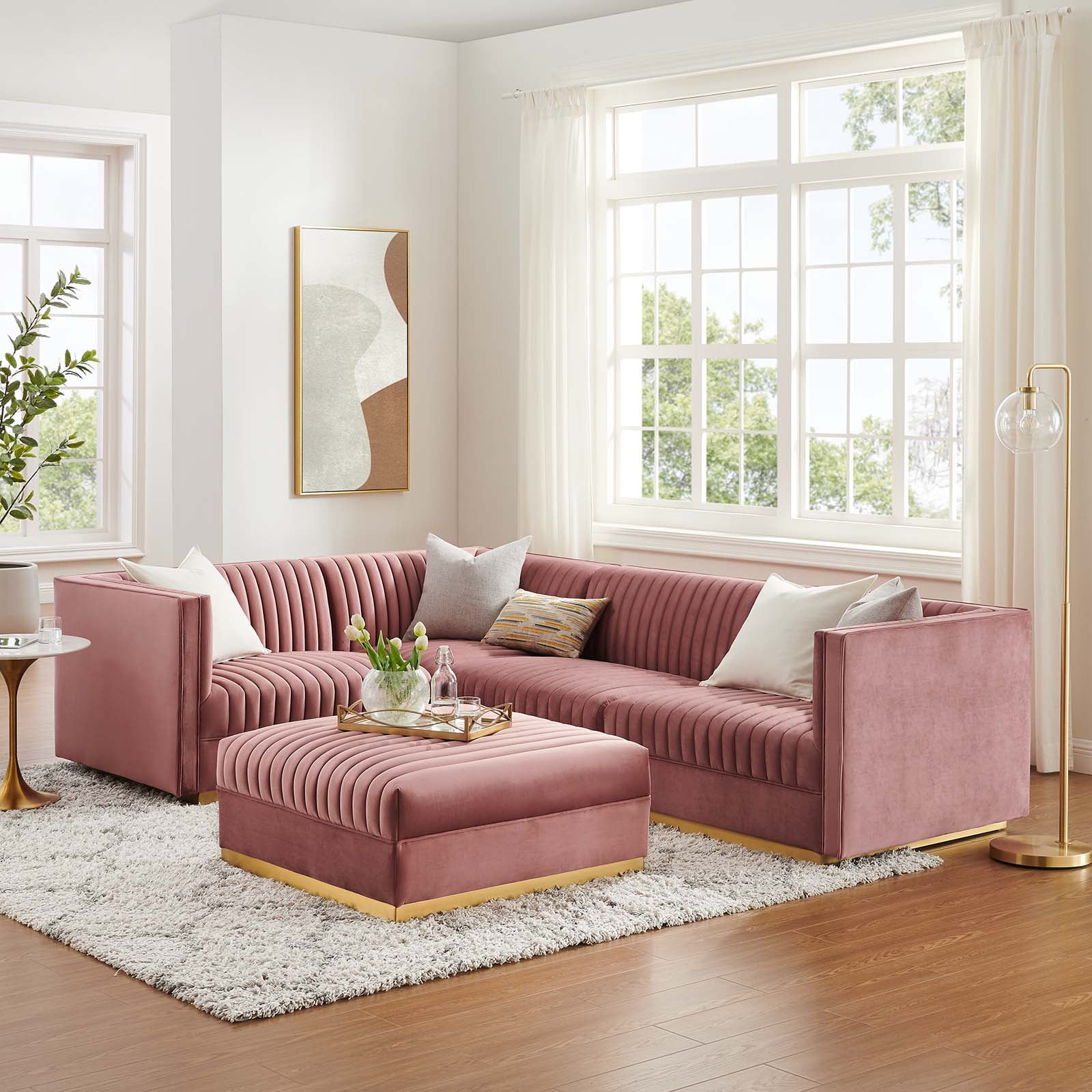 Modway Sanguine Channel Tufted Performance Velvet 5-Piece Left-Facing ...