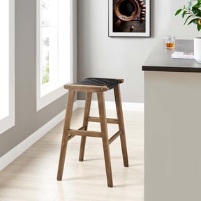 Modway Saoirse Woven Rope Wood Counter Stool - Set of 2 in Walnut Black ...