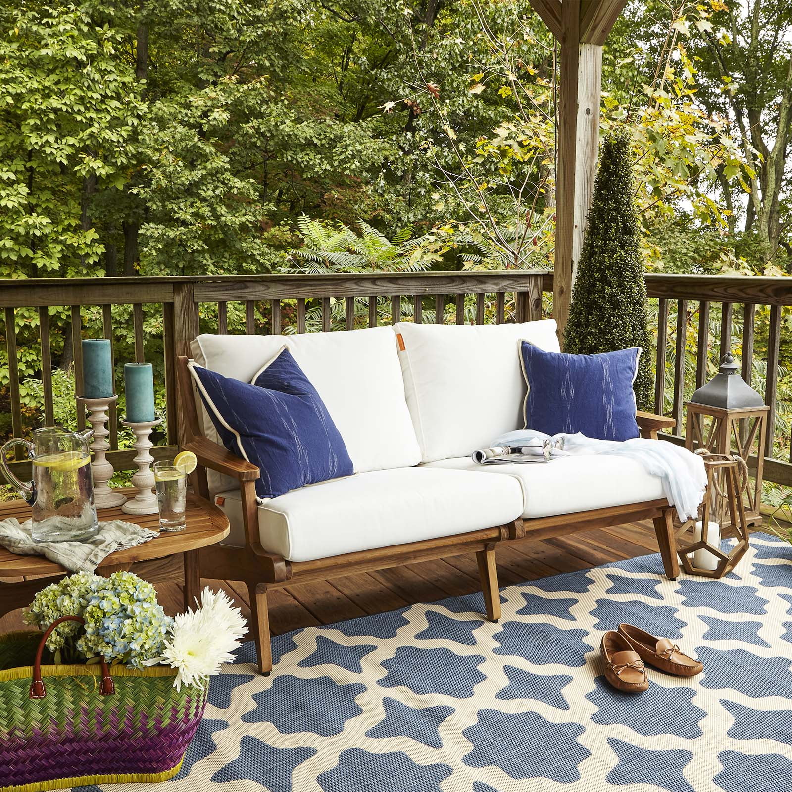 Modway Saratoga Outdoor Patio Teak Loveseat in Natural White - Walmart.com