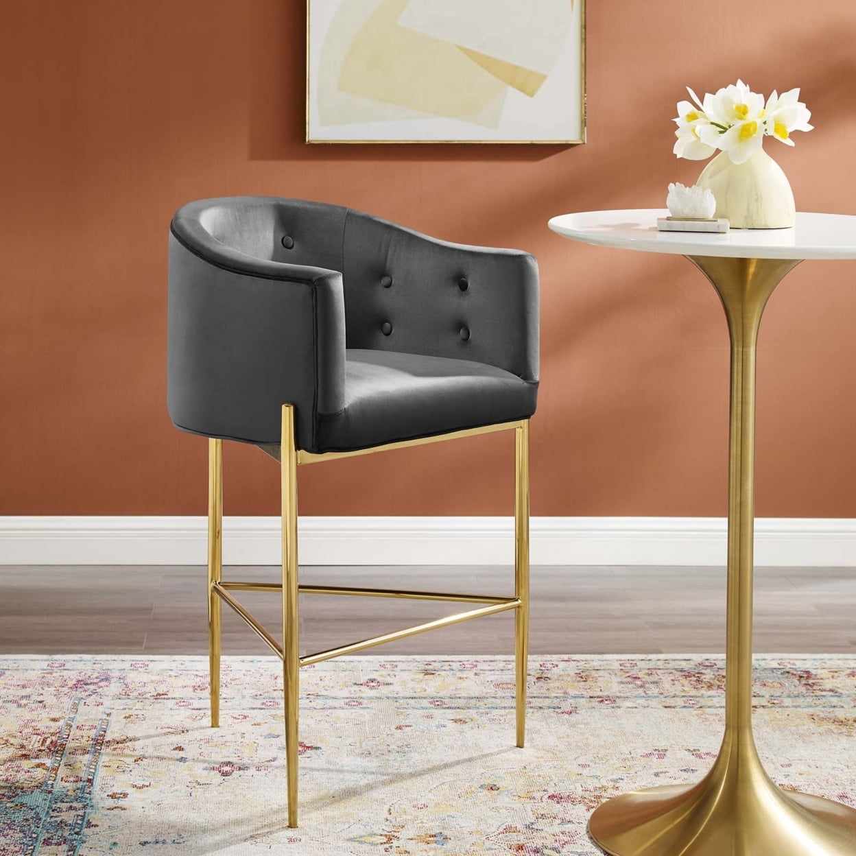 Modway Savour Tufted Performance Velvet Bar Stool in Charcoal - Walmart.com