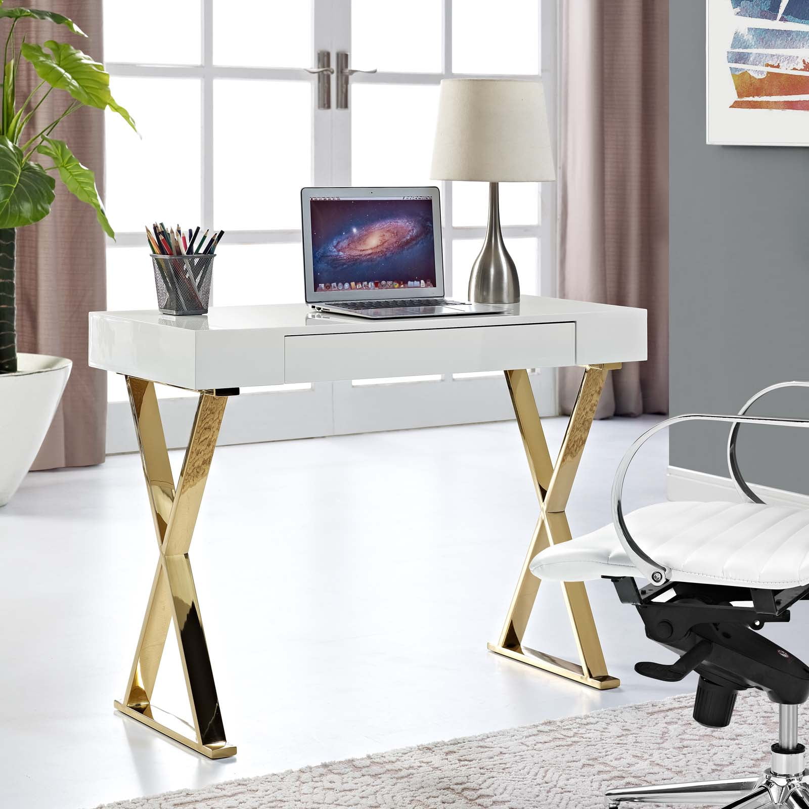Modway Sector Console Table in White Gold - Walmart.com
