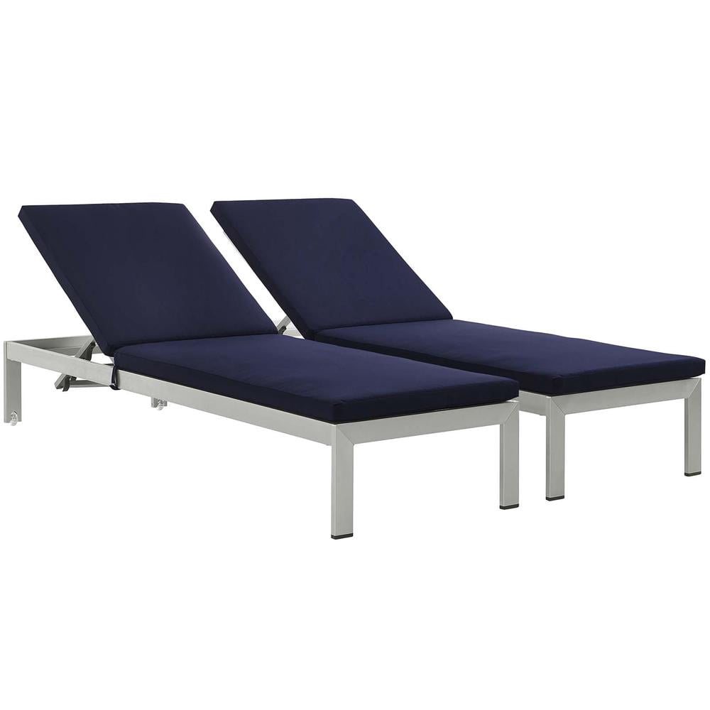 Modway Shore Chaise with Cushions Outdoor Patio Aluminum Set of 2 in ...