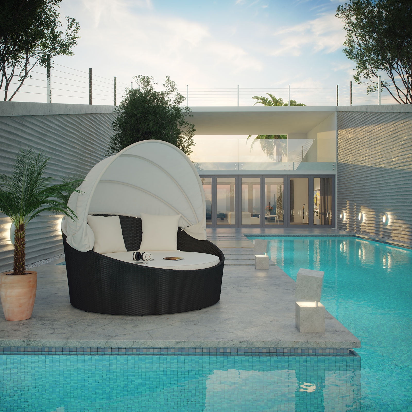 Modway Siesta Canopy Outdoor Patio Daybed in Espresso White - Walmart.com
