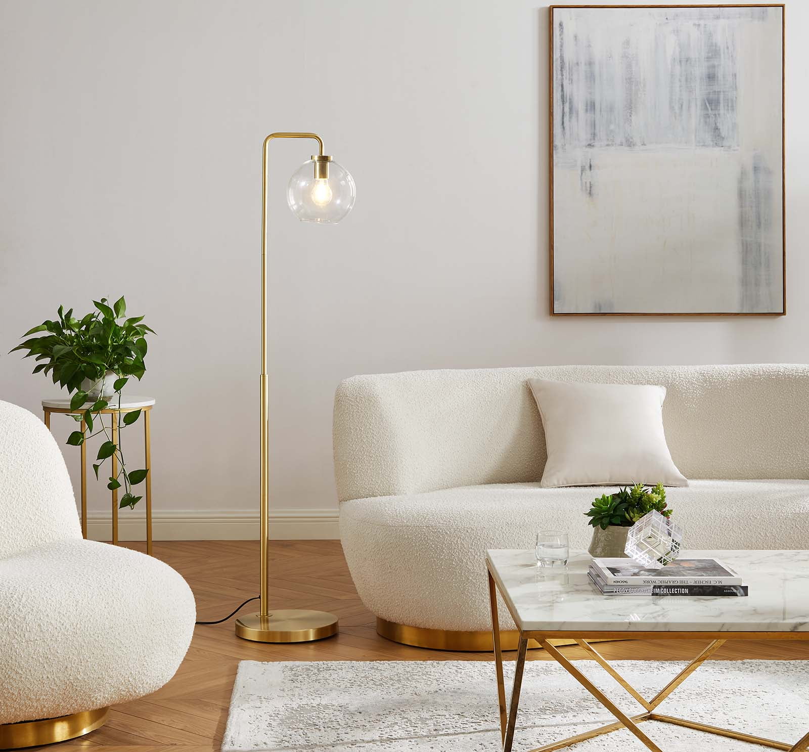 Modway Silo Glass Globe Glass and Metal Floor Lamp in Satin Brass ...