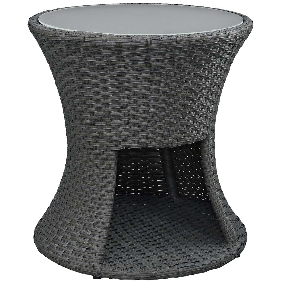 Modway Sojourn Round Aluminum and Rattan Patio Side Table in Chocolate ...