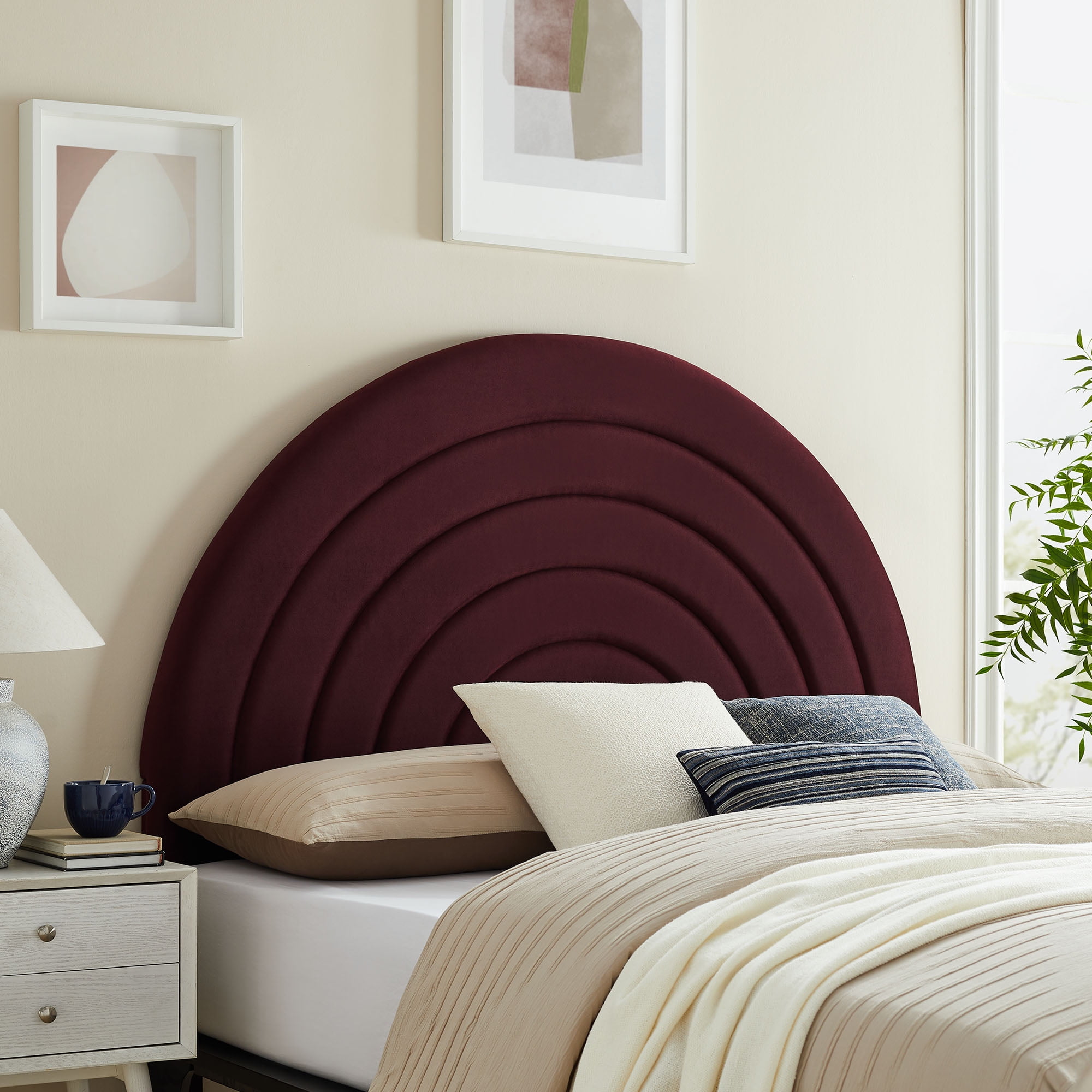 Modway Solana Arched Performance Velvet Queen Headboard in Mulberry ...