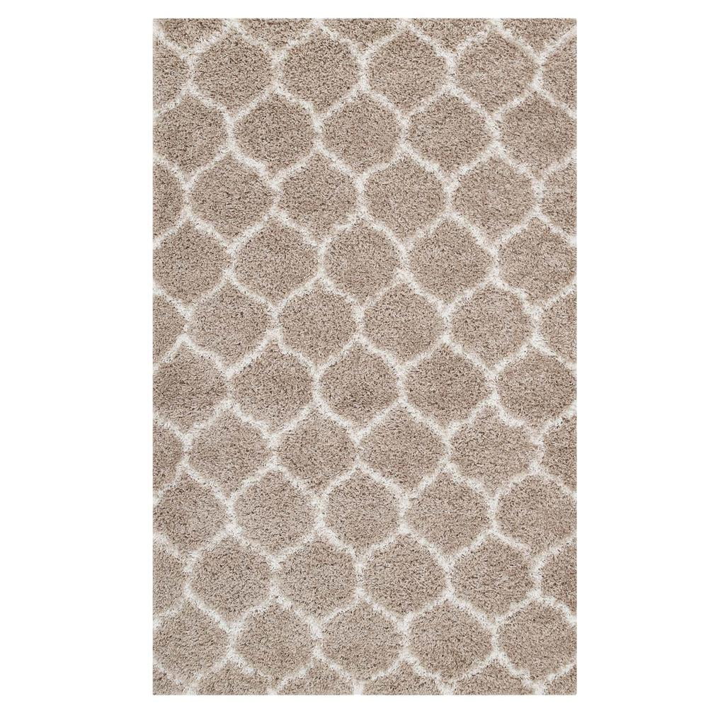 Modway Solvea Moroccan Trellis 5x8 Shag Area Rug in Beige and Ivory ...