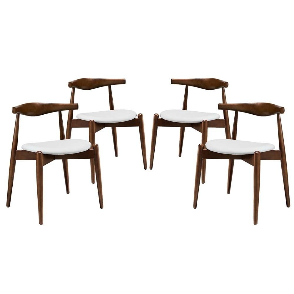 Modway Stalwart 18" Wood Dining Side Chair in Dark Walnut/White (Set of ...
