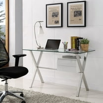 "Modway Modern White Tempered Metal 71"" Sector Office Desk with Glass ...