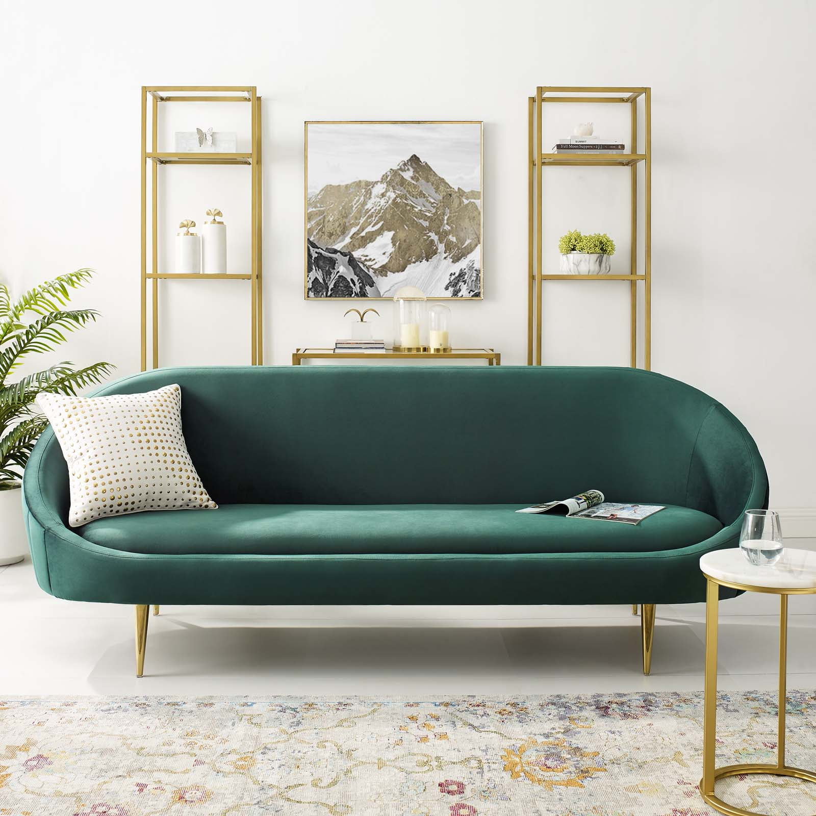 Modway Sublime Vertical Curve Back Performance Velvet Sofa in Green ...