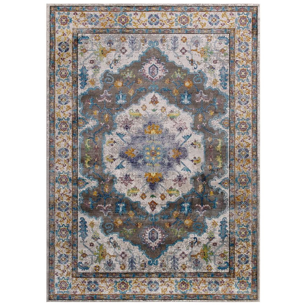 Modway Success Anisah Distressed Floral Vintage Medallion 8x10 Area Rug ...
