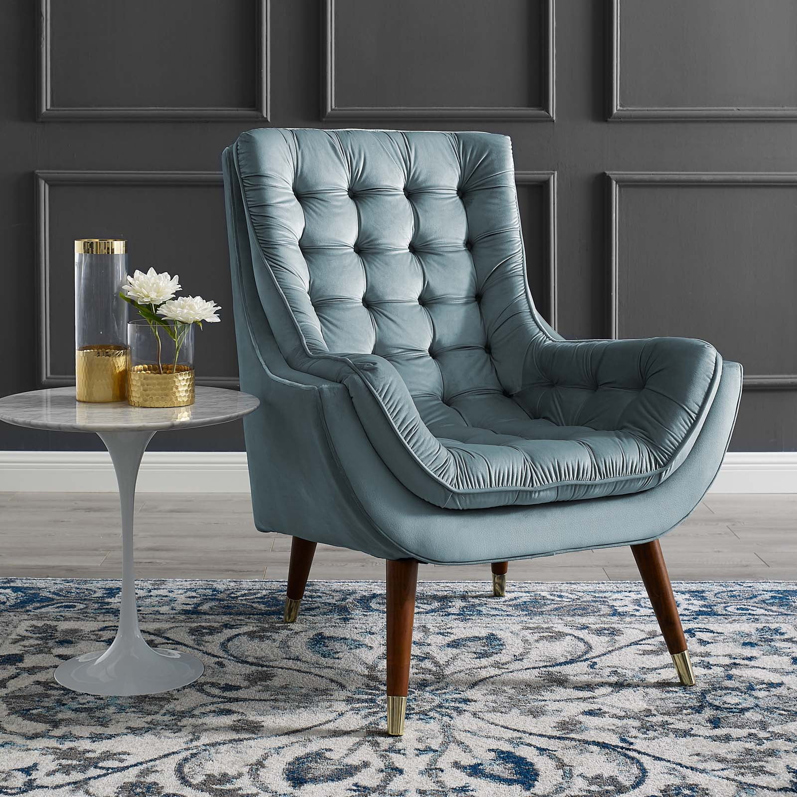 Modway Suggest Button Tufted Performance Velvet Lounge Chair in Light ...