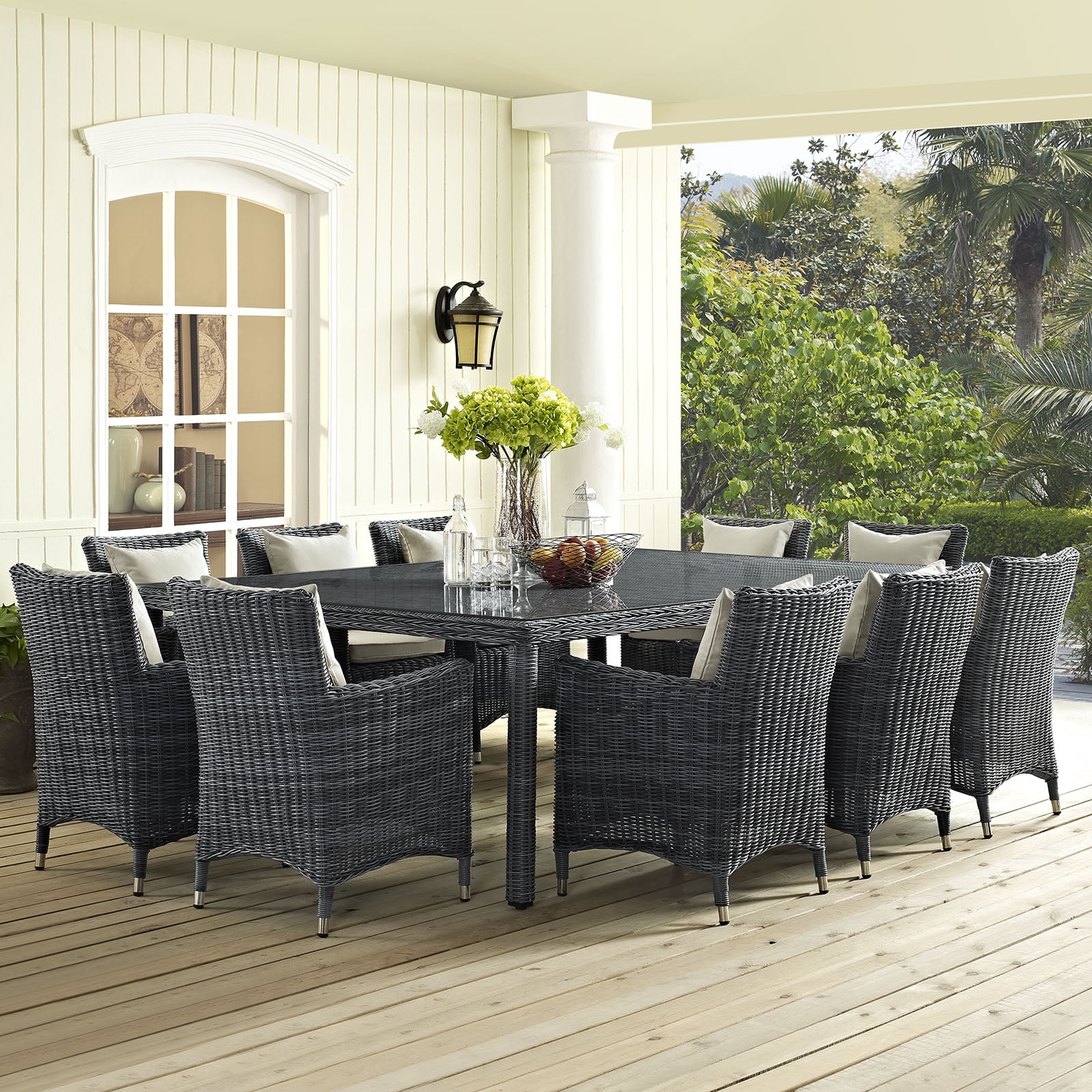 "Modway Summon 90"" Rattan Aluminum Rectangle Outdoor Patio Dining ...