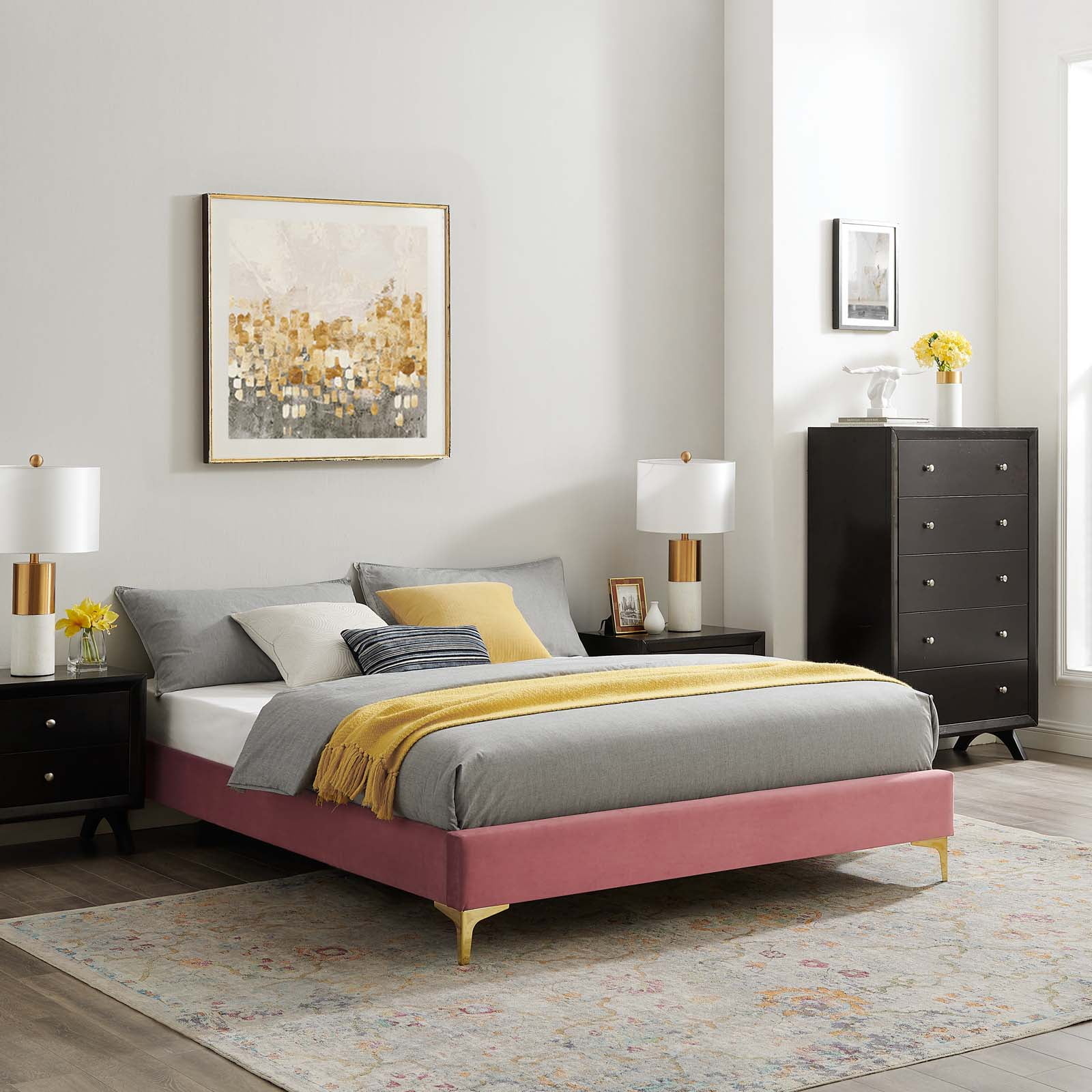 Modway Sutton Full Modern Performance Velvet Bed Frame in Dusty Rose ...