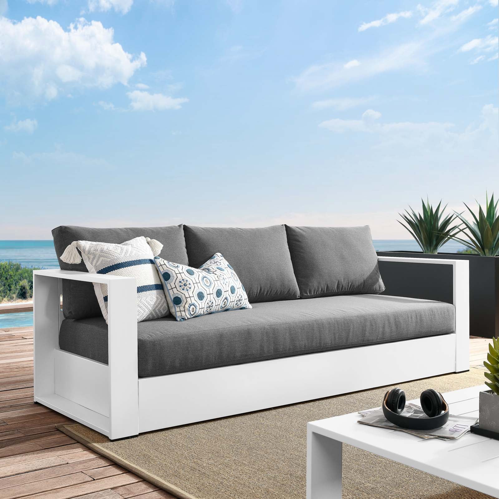 Modway Tahoe Patio Furniture: White Charcoal Powder-Coated Aluminum ...