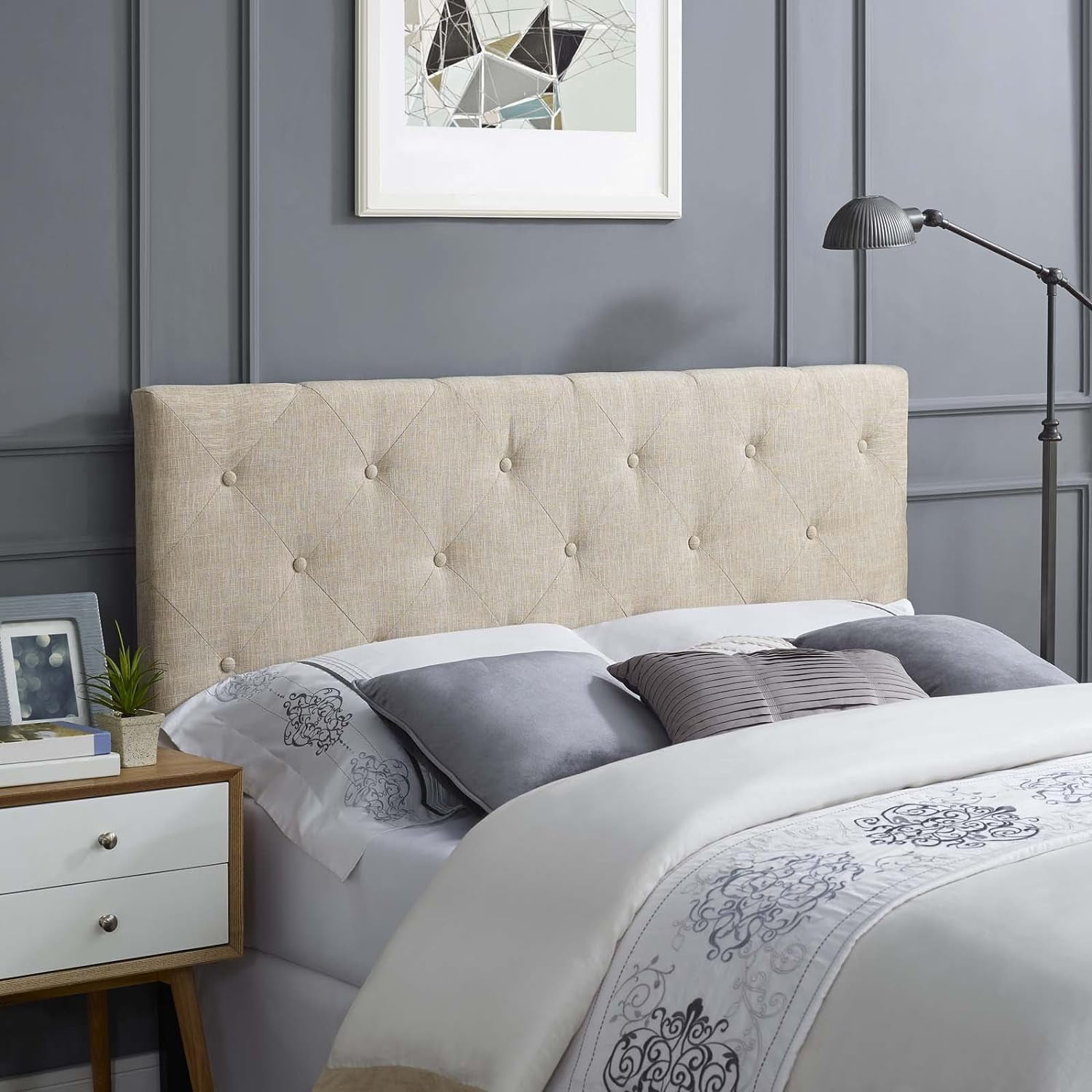 Modway Terisa Tufted Button Diamond Pattern Linen Fabric Upholstered ...