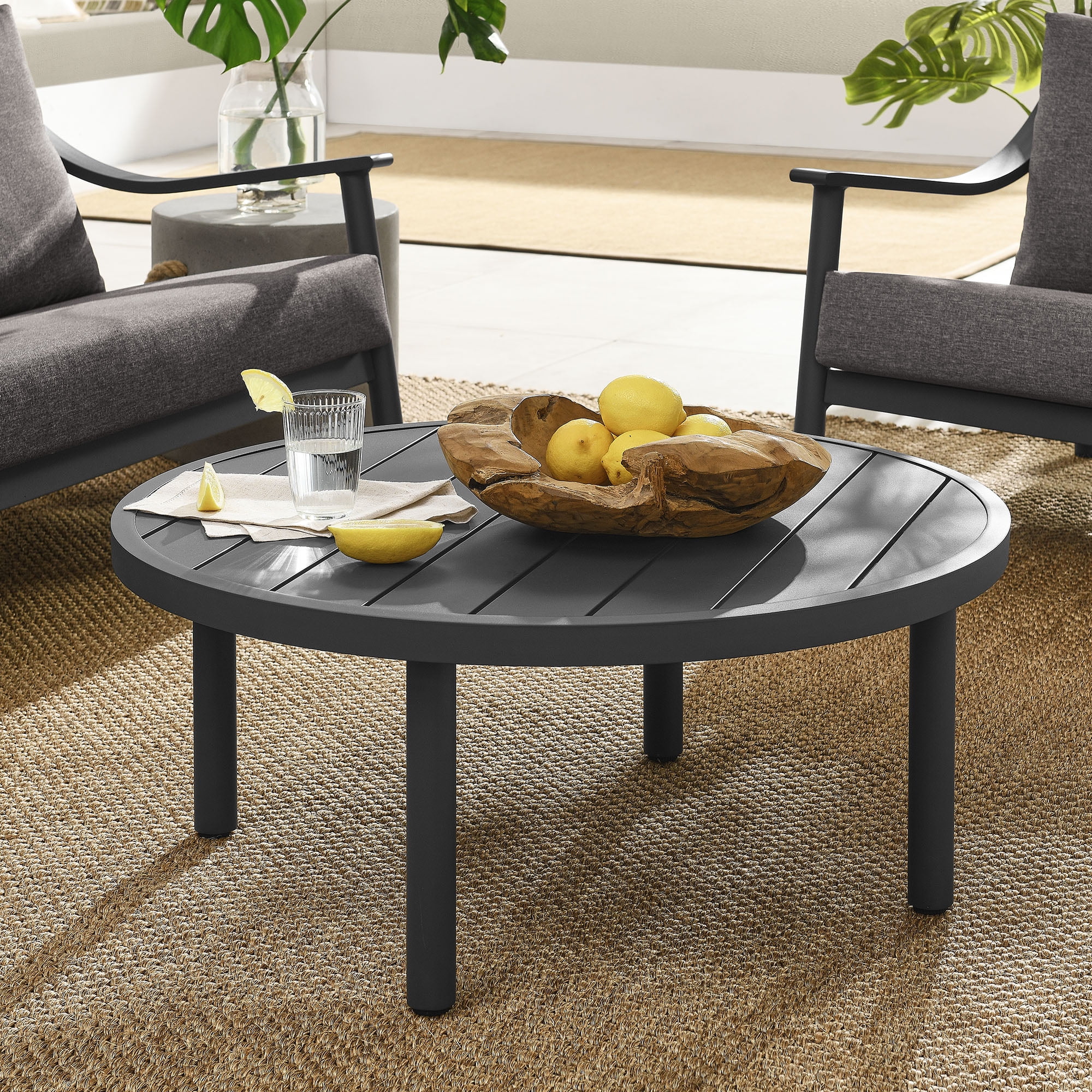 Modway Terrace 35" Outdoor Patio Aluminum Round Coffee Table in ...