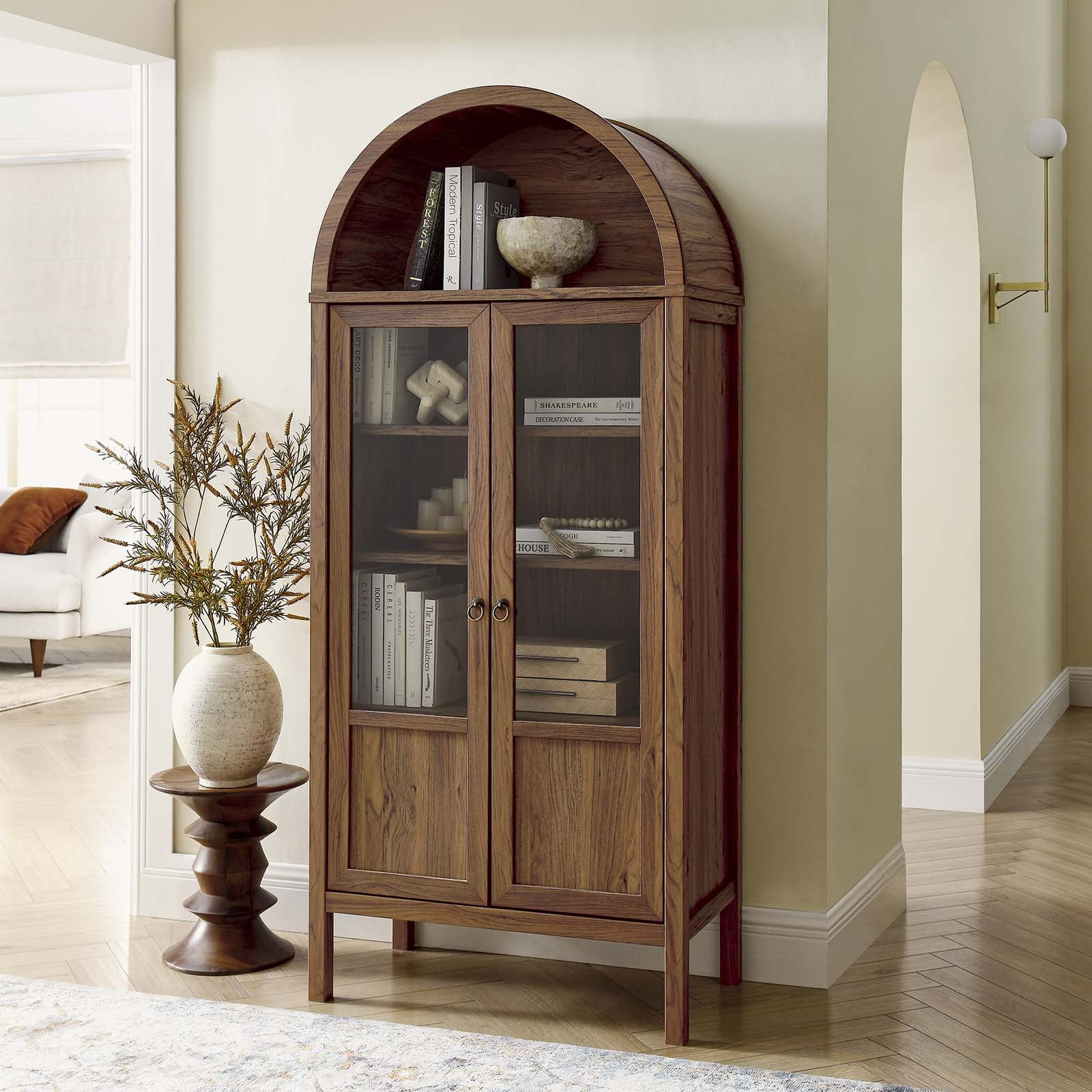 Modway Tessa Tall Arched Storage Display Cabinet in Walnut - Walmart.com