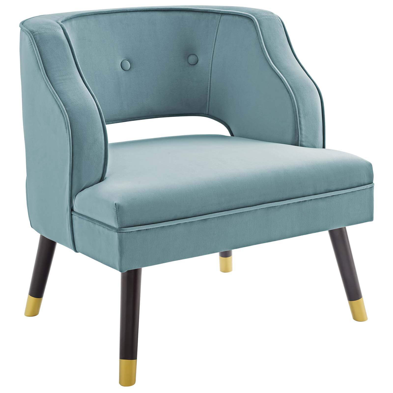 Modway Traipse Button Tufted Velvet Open Back Armchair in Light Blue ...