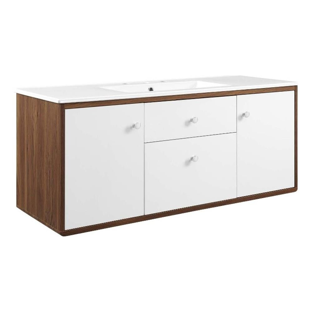 Modway Transmit 48" Single Sink Wall-Mount Wood Bathroom Vanity in ...