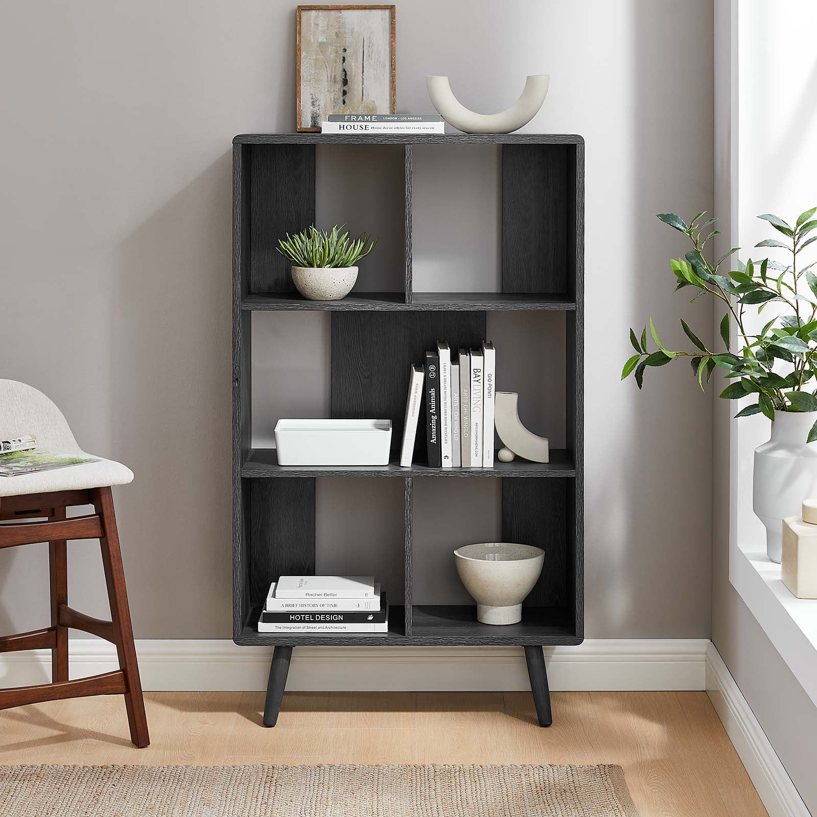 Modway Transmit 5-Shelf Wood Bookcase with Splayed Dowel Legs in ...