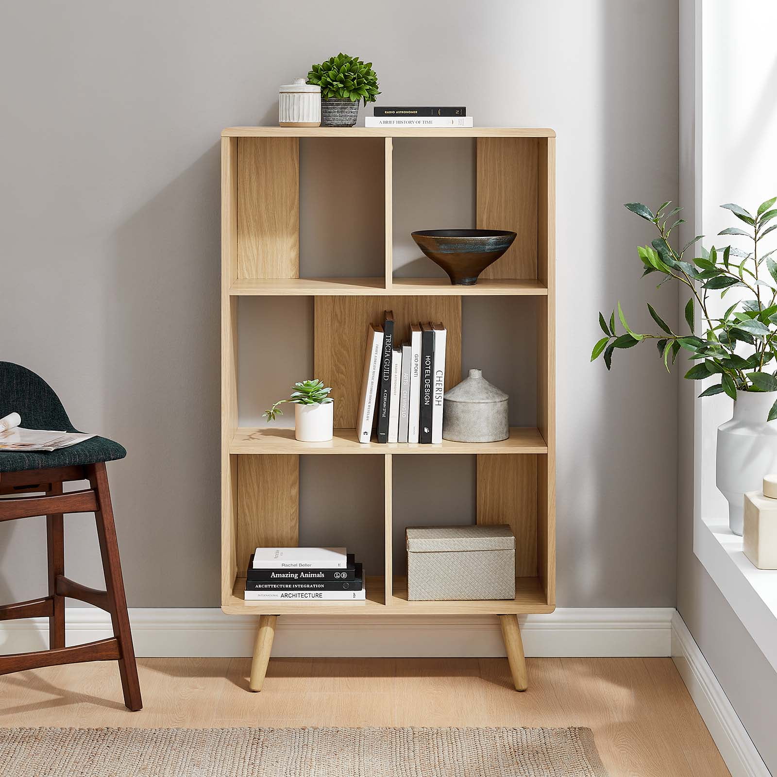 Modway Transmit 5 Shelf Wood Grain Bookcase in Oak - Walmart.com