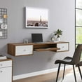 Modway Transmit 60" Wall Mount Office Desk, Walnut White, Mid-Century ...