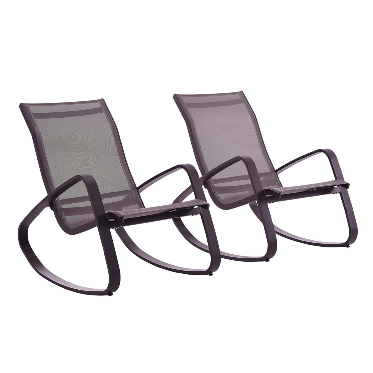Modway Traveler Aluminum & Mesh Patio Rocking Chair in Black (Set of 2 ...