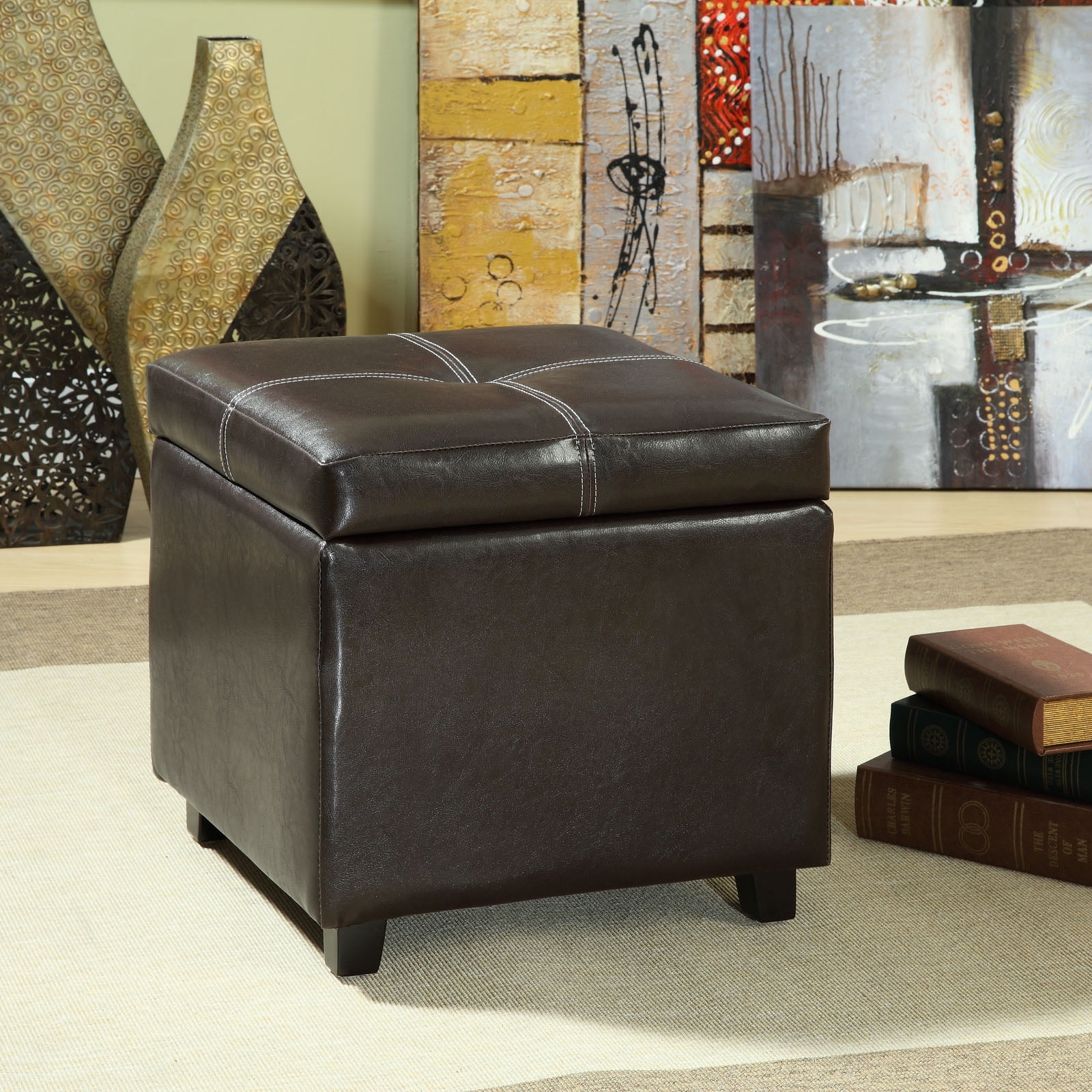 Modway Modern Treasure Square Leather Living Room Ottoman in Espresso ...