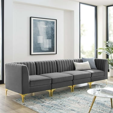 Modway Entertain Vertical Channel Tufted Performance Velvet Sofa in ...