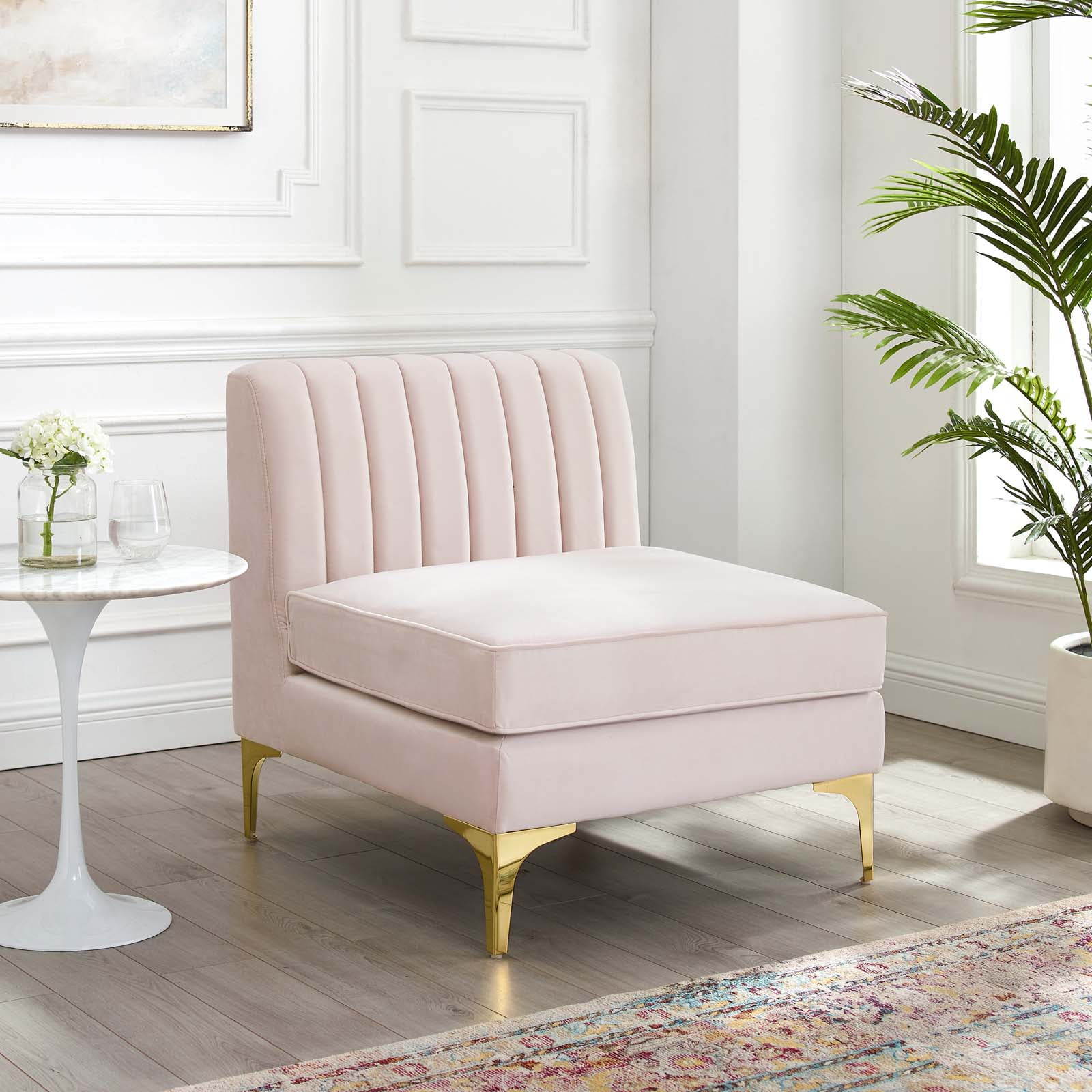 Modway Triumph Channel Tufted Performance Velvet Armless Chair in Pink ...