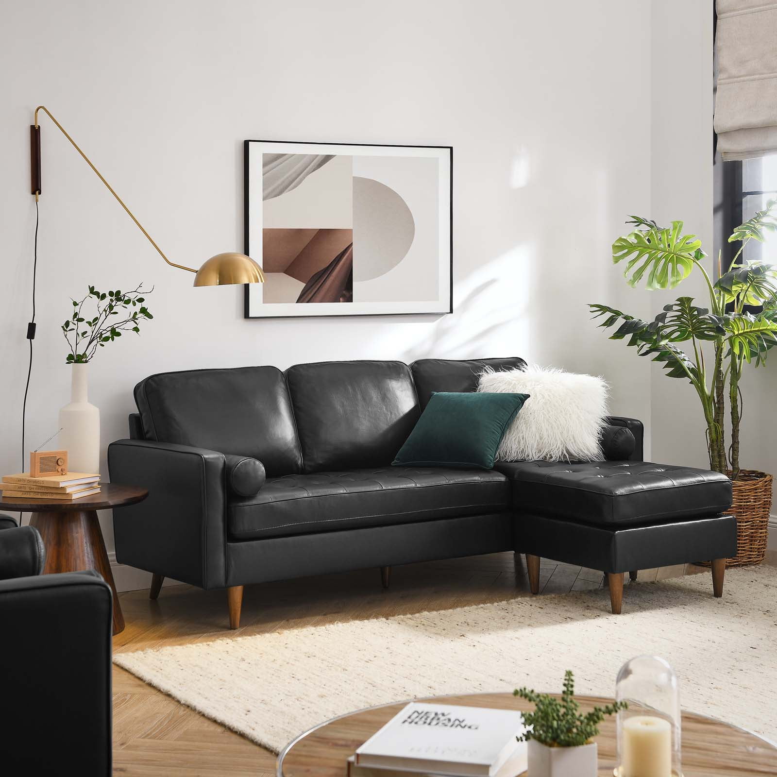 Modway Valour 78" Leather Apartment Sectional Sofa in Black - Walmart.com