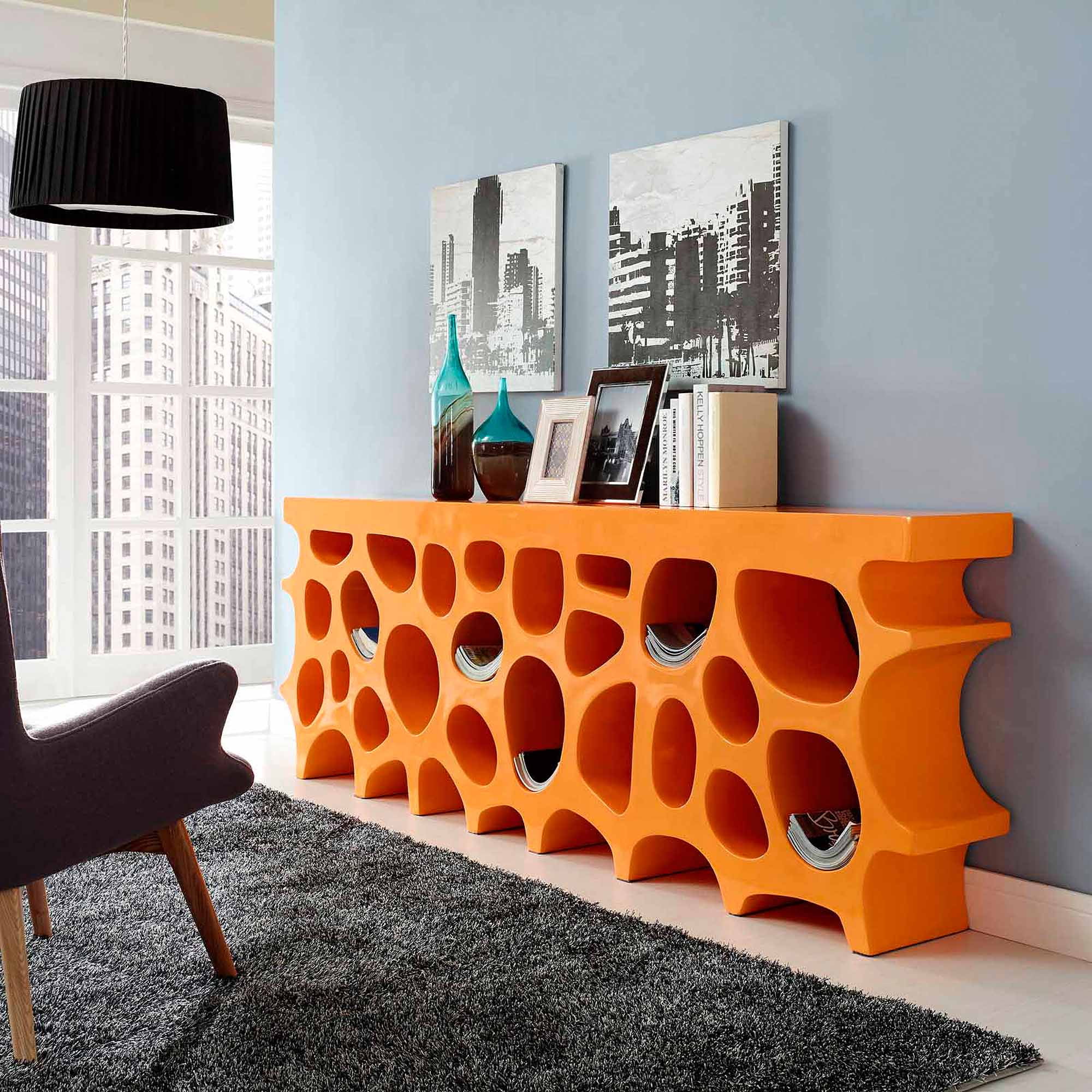 Modway Wander Large Console Table Orange Modern Storage Unit with 23 ...