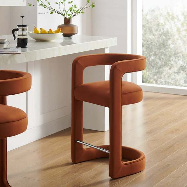 Modway Winslow Performance Velvet Counter Stool in Rust - Walmart.com