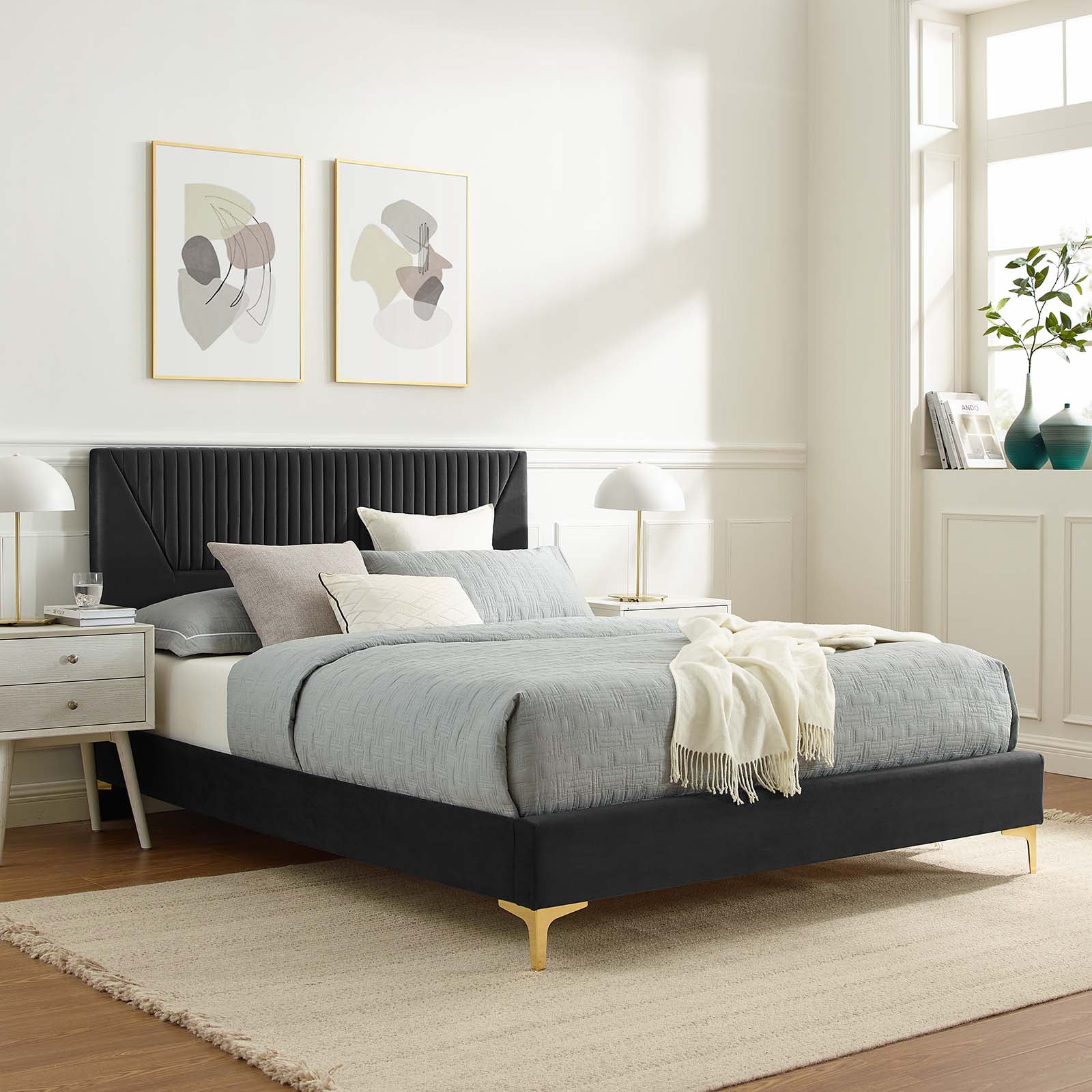 Modway Yasmine Channel Tufted Performance Velvet Full Platform Bed in ...